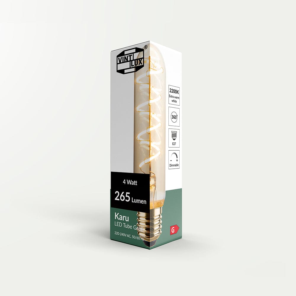 Vintlux E27 4W T30 265lm 2200K Karu 130mm Gold Tube Dimmable LED Bulb ...